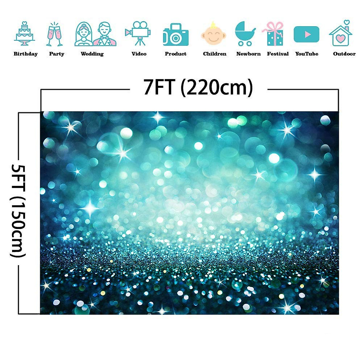 Prom Dance Decoration Photography Backdrop Shining Spot Bokeh Glitter Sparkle Blue Photo Background for Portrait Wallpaper Vinyl 7x5ft Birthday Party Supplies Photo Booth Studio Props Pictures