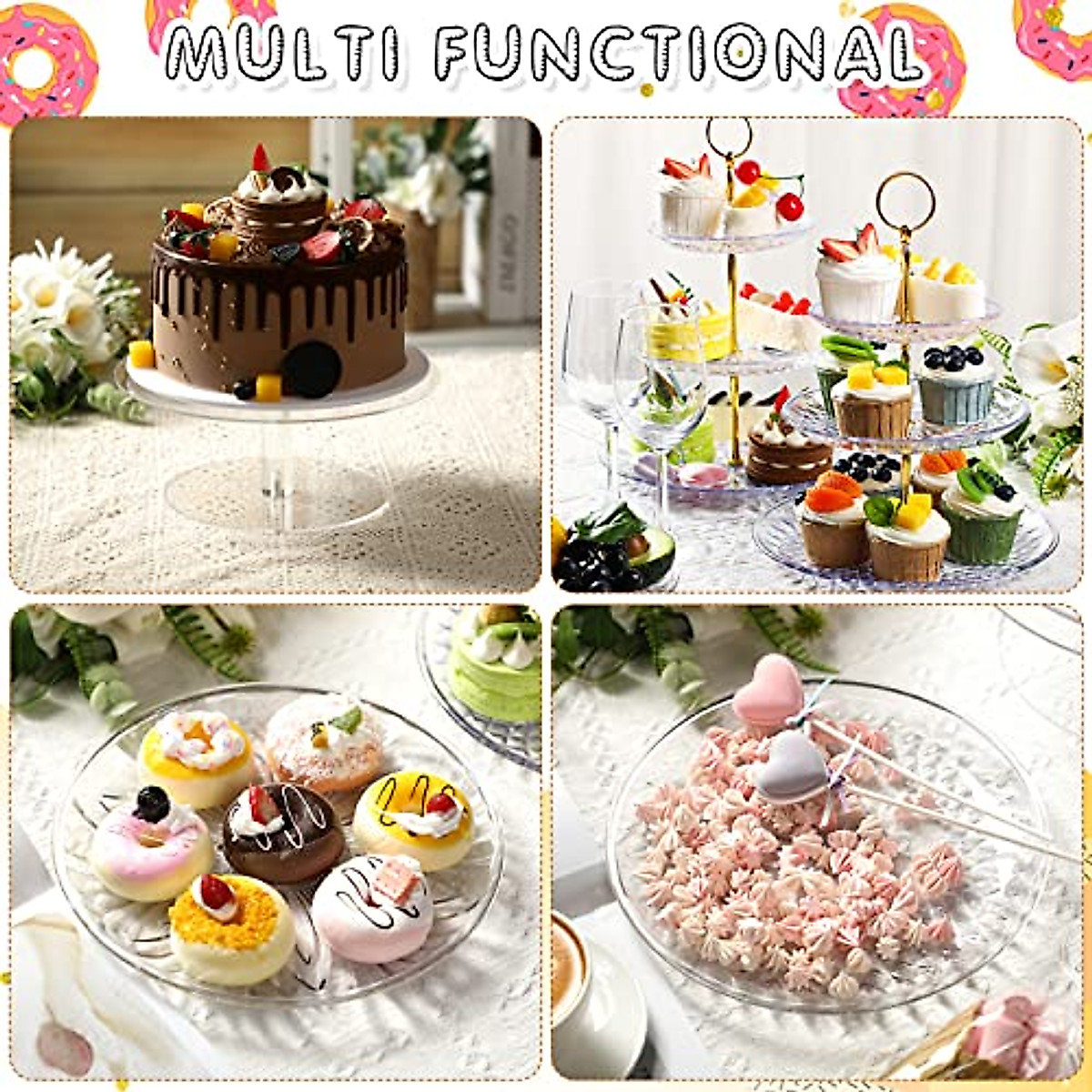 9 Pcs Acrylic Cake Stand Set Including 4 Pcs 3 Tier Cupcake Tower 4 Pcs Round Dessert Trays 1 Pcs Cake Pedestal Stand Dessert Table Cupcake Holder for Birthday Wedding Baby Shower Party Decoration
