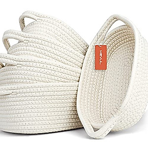 MZVUL Cotton Rope Storage Basket, 5 PCS Woven Baskets for Organizing, Toy Storage Small Baskets, Cuboid Woven Storage Basket with Handles for Baby Nursery, Bathroom Organizer Bins (Beige)