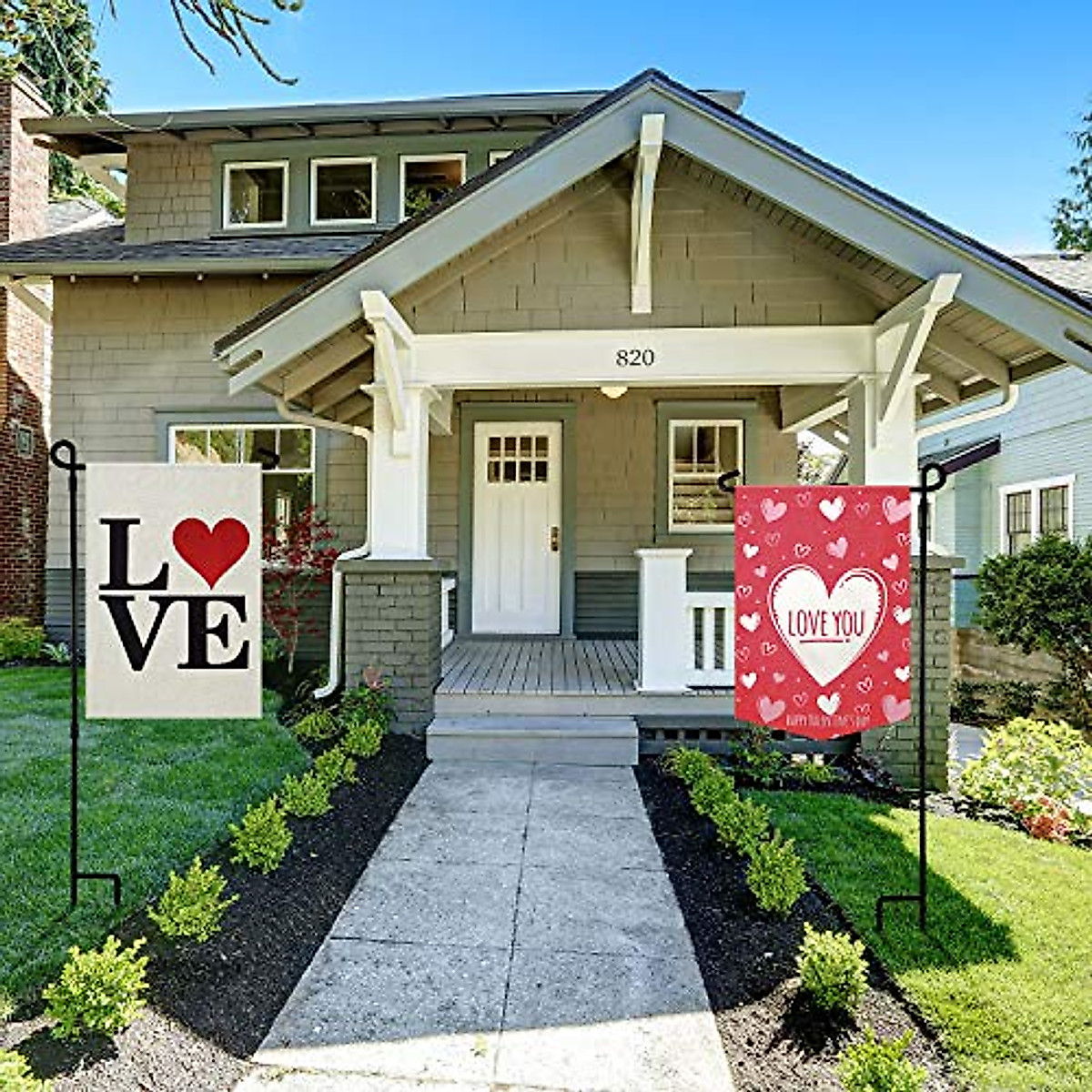 2 Pieces Valentine Flag, Love Happy Valentines Day Flag, 12.5 x 18.5 Inch Valentine's Heart Garden Flag, Double Sided Printing 2 Layer Burlap Flags for Valentine's Day Home Garden Yard Decoration Gift