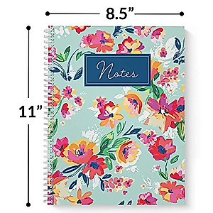 Softcover Festive Floral 8.5" x 11" Spiral Notebook/Journal, 120 College Ruled Pages, Durable Gloss Laminated Cover, White Wire-o Spiral. Made in the USA