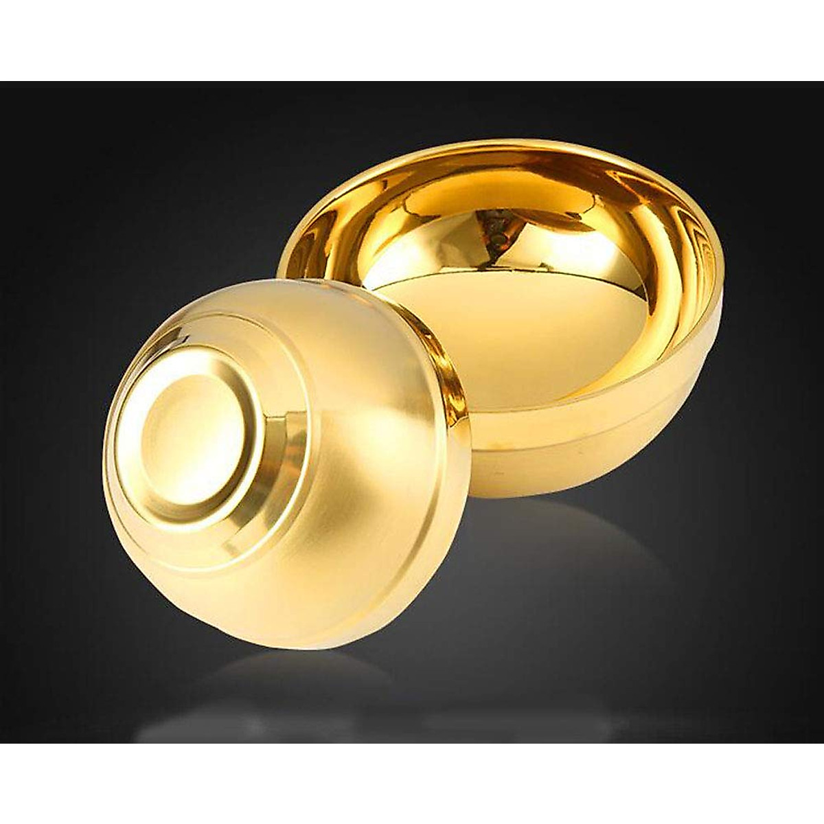 Unbreakable Thick Anti-scald Rice Bowl Double-deck 304 Stainless Steel Food Bowls for Soup, Popcorn, Fruit, Salad, Noodle, etc (Gold, Big)