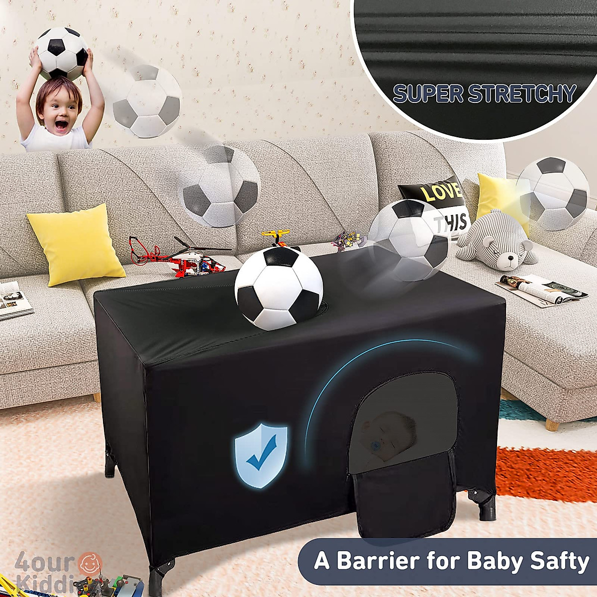 Blackout Cover for Pack N Play, Stretchy Breathable Travel Crib Canopy for Playard, Baby Darkening Crib Tent and Shade for Safeguard Indoor or Outdoor Sleeping, Playing, Napping