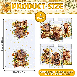 Redbaker Set of 6 Highland Cattle Kitchen Towels Highland Cow Themed Dish Towels Absorbent Farm Cattle Watercolor Floral Tea Towel Sunflower Hand Towels Housewarming Gift for Farmhouse Kitchen