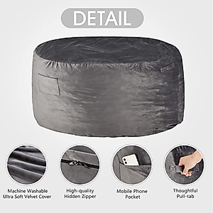 HABUTWAY Bean Bag Chair: Giant 5' Memory Foam Furniture Bean Bag Chair with Microfiber Cover - 5Ft,Silver Grey