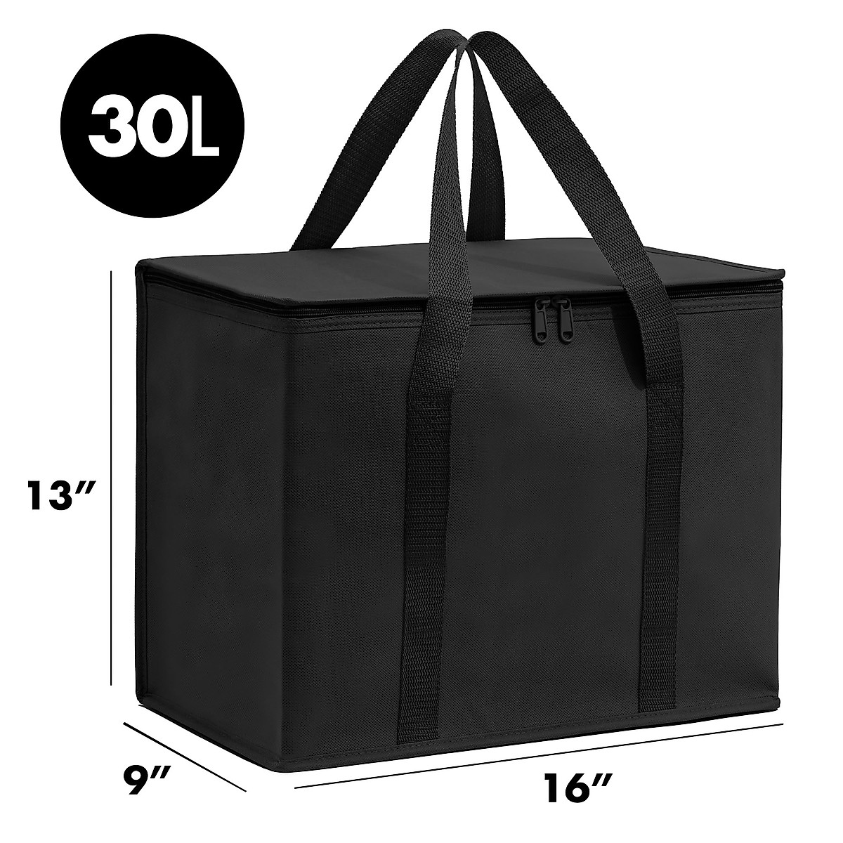 (Not Made In China) Insulated Reusable Grocery Bags, Catering and Delivery Bag For Hot and Cold Food, Collapsible Thermal Tote For Doordash and Uber Eats (1, Black, X-Large)