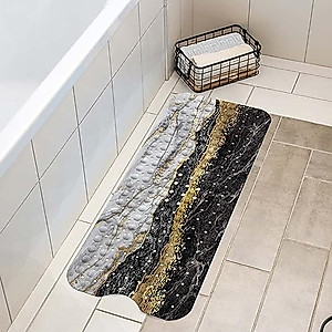 LNOND Bathtub Mat for Bathroom Non Slip,Shower mats for Showers Anti Slip with Drain Holes and Suction Cups(Black Marble,40 X 16 Inch)