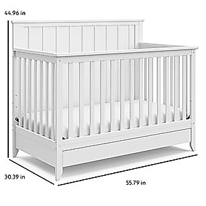 STORKCRAFT Forrest 5-in-1 Convertible Crib with Drawer (White) – GREENGUARD Gold Certified, Crib with Drawer Combo, Full-Size Nursery Storage Drawer, Converts to Toddler Bed, Daybed and Full-Size Bed
