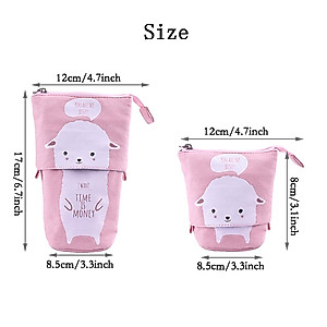 iSuperb Cartoon Telescopic Stand Up Pencil Case Pen Bag Cute Animal Office Student Stationery Bag Cosmetic Organizer Pouch (White Sheep)