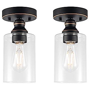 YaoKuem Semi Flush Mount Ceiling Light Fixture, E26 Medium Base, Metal Housing with Clear Glass, Bulbs NOT Included, 2-Pack