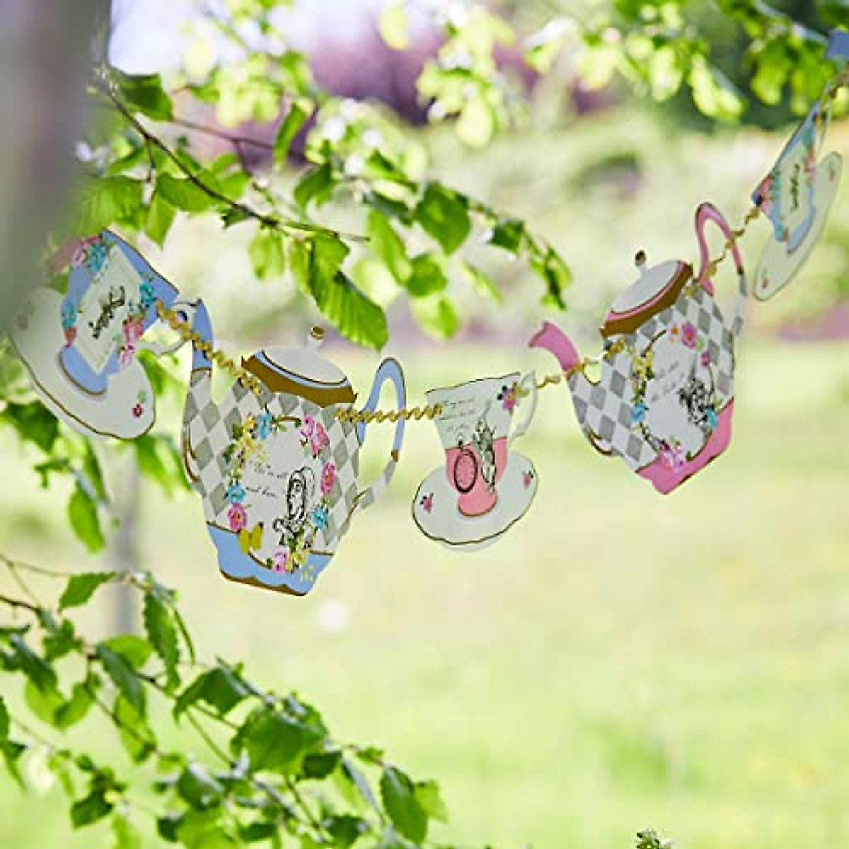 Talking Tables Truly Alice Hanging Teapot Bunting (13 Ft.) for a Tea Party, Multicolor