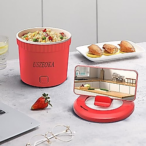 Uszeoka Ramen Cooker, Mini Electric Pot 1L, 450W Electric Hot Pot Electric Cooker, Portable Pot Noodle Cooker for Pasta Steak Egg with Over-Heating Protection, Dorm Room Cooking Appliances, Red