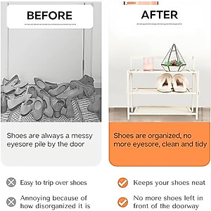 COMAX Folding Bamboo Shoe Rack for Entryway Small Space, Installation-Free Foldable Shoes Storage Organizer, Free Standing Three Shelf Shoe Stand for 6-9 Pairs, Small Shoe Rack 3 Tier 20 Inch Wide