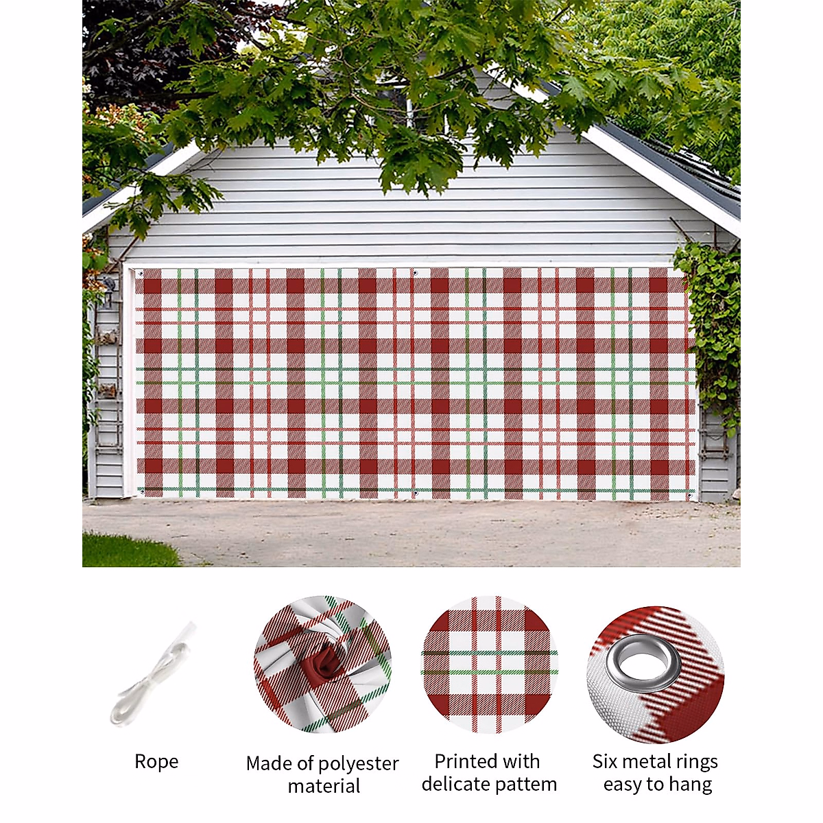 Rocking Giraffee Garage Door Cover Tile Red and Green Grid Garage Door Banner Hanging Backdrop Banner Photo Background Indoor Outdoor Wall Party Decoration 7x8 Ft