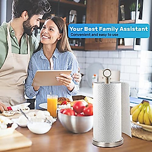 Paper Towel Holder Countertop, Surdy Weighted Base Paper Towel Holder Stand for Kitchen Bathroom with One-Handed Operation (Brushed Nickel)