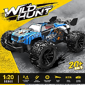 TOEAM RC Cars 1:20 Scale Remote Control Car, 2.4GHZ Fast Racing Monster Car, All Terrains RC Truck with Two Rechargeable Batteries for Boys Kids Adults Christmas Birthday Gift