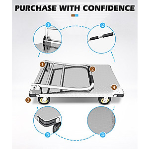 Platform Truck cart, Flatbed cart, 2200 pounds.with 6-inch Rotating Wheels Large Platform Suitable for Grocery Stores, garages, Offices, Storage Rooms (Silver) (35.4x23.6 inch)