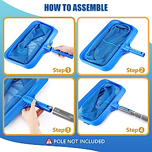 SORSWEET Pool Rake, Heavy Duty 17" Leaf Skimmer Net, Including EZ-Clip, Deep Bag Catcher, Pool Net for Cleaning Pool, Fits Standard 1-1/4" Pole, Pole Not Included