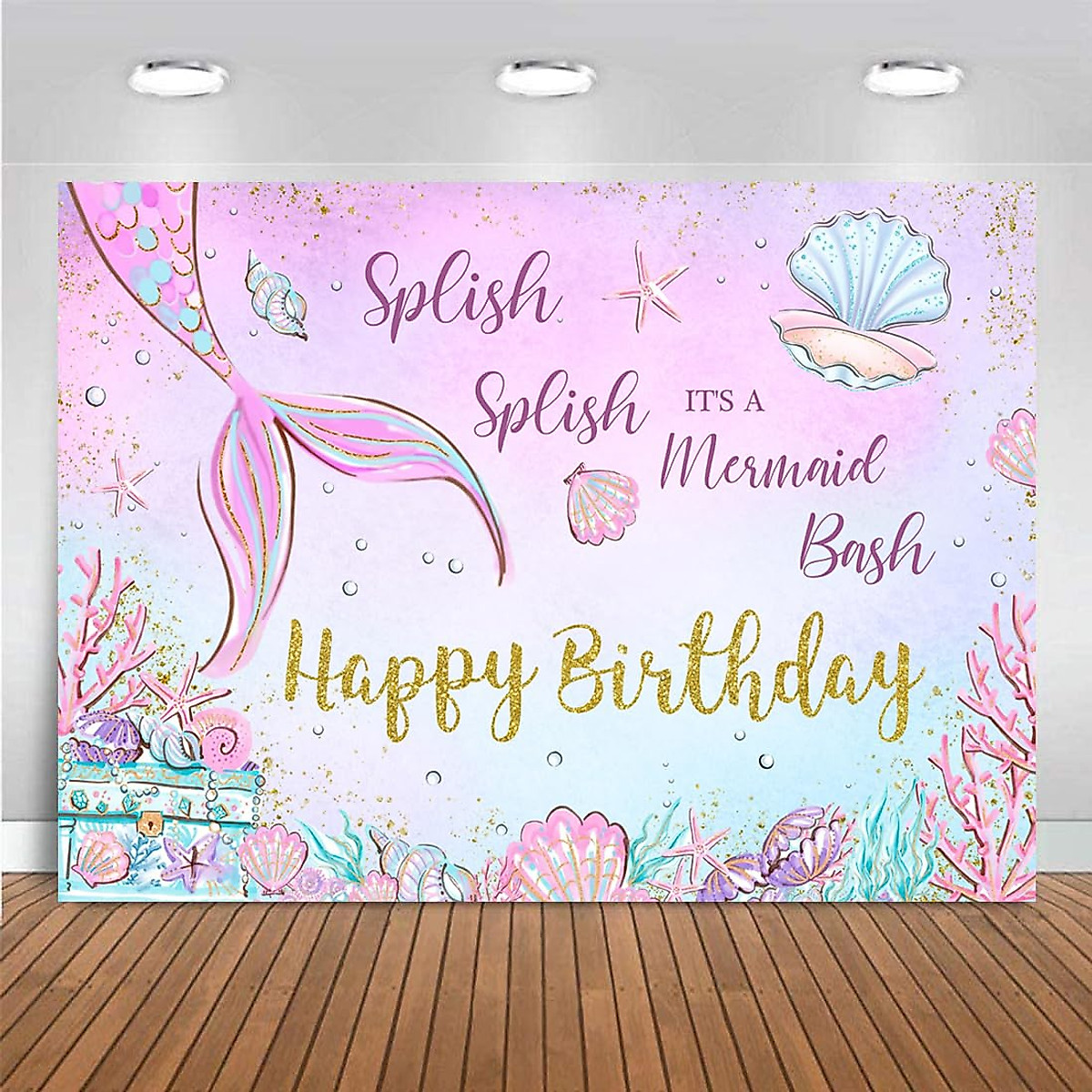Wollmix Mermaid Happy Birthday Backdrop Decoration Banner 10x7ft Girls Under The Sea Fish Tail Princess Photography Background Party Cake Table Photo Booth Studio Props Supplies