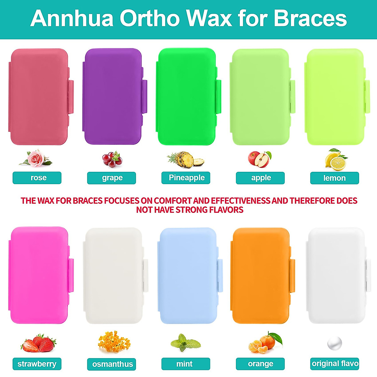 Annhua Orthodontist Wax Brace Wax Flavored 10 Pack, Dental Ortho Dots Wax Strips for Aligners, Braces Wearer, Brackets, Invisible-lingers, 10 Fruit Smell
