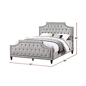 Simple Relax Polyfiber Upholstered Cal. King Bed with Button Tufted Design, Grey