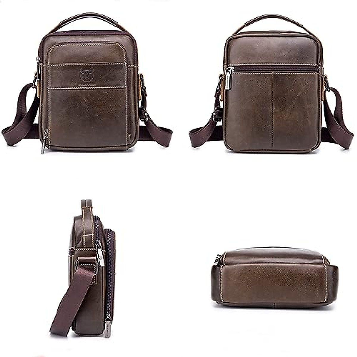 QAZWSXE Mens Shoulder Bags Crossbody,Genuine Leather Shoulder Sling Bag for Men Adjustable Man Purse Brown Small Messenger Bag for Men Travel Work Business Handbag