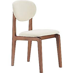 Elle Decor Coralie Mid-Century Modern Upholstered Dining Chair, Walnut-Stained Wood and Tapered Legs, Buttercream