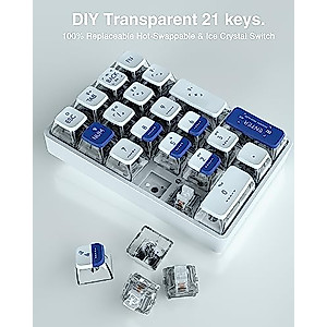 SOLAKAKA K21 RGB Backlit Tri-Mode Wireless Mechanical Number Pad Supports 3 Bluetooth/2.4GHz/Type C Wired,Hot Swappable 21 Keys Mechanical Numpad with Pudding Style PBT Keycaps