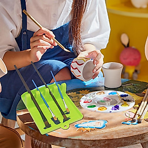 Chistepper 2 Packs Paint Brush Holder Paint Brush Stand Rest with 5 Slots Watercolor Oil Acrylic Painting (Green)