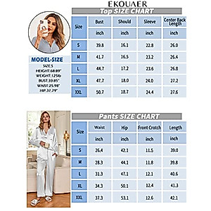 Ekouaer Womens Silk Pjs Long Sleeve Sleepwear Satin Pajamas Top and Pants Set Two Piece Sleep Set Dark Green