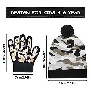 Evridwear 3 Piece Kids Children Boys Girls Magic Grip Winter Fall Gloves and Hat Set for Cool Cold Weather (Camo Black)