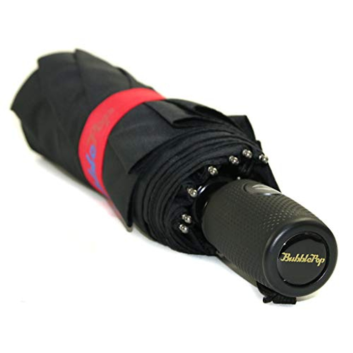 BubblePop Windproof Travel Umbrella (Black/Red) - 9 Fiberglass Ribs, DuPont Teflon Waterproof, Automatic Open/Close