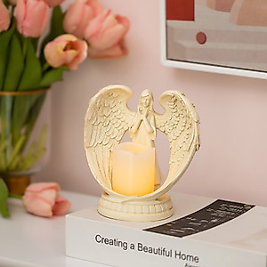 Angel Statue Tea Light Holder - Blessing Angel Figurine Candle Holder for Garden Home Altar Shelf Decor Favors Sympathy Gift Memorial Tribute Remembrance Funeral Decoration