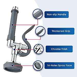 Lanceler Spray Valve with 44" Pre Rinse Hose, Pre Rinse Sprayer with Stainless-Steel Hose Replacement Kit for Commercial Kitchen Sink Faucet - Gray
