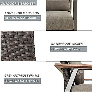 Festival Depot 5 Pcs Patio Set Square Dining Table with 2.16" Umbrella Hole and 4 Rattan Wicker Chairs with Seat Cushions in Metal Frame Outdoor Furniture for Porch Lawn Poolside Backyard, Dark Grey