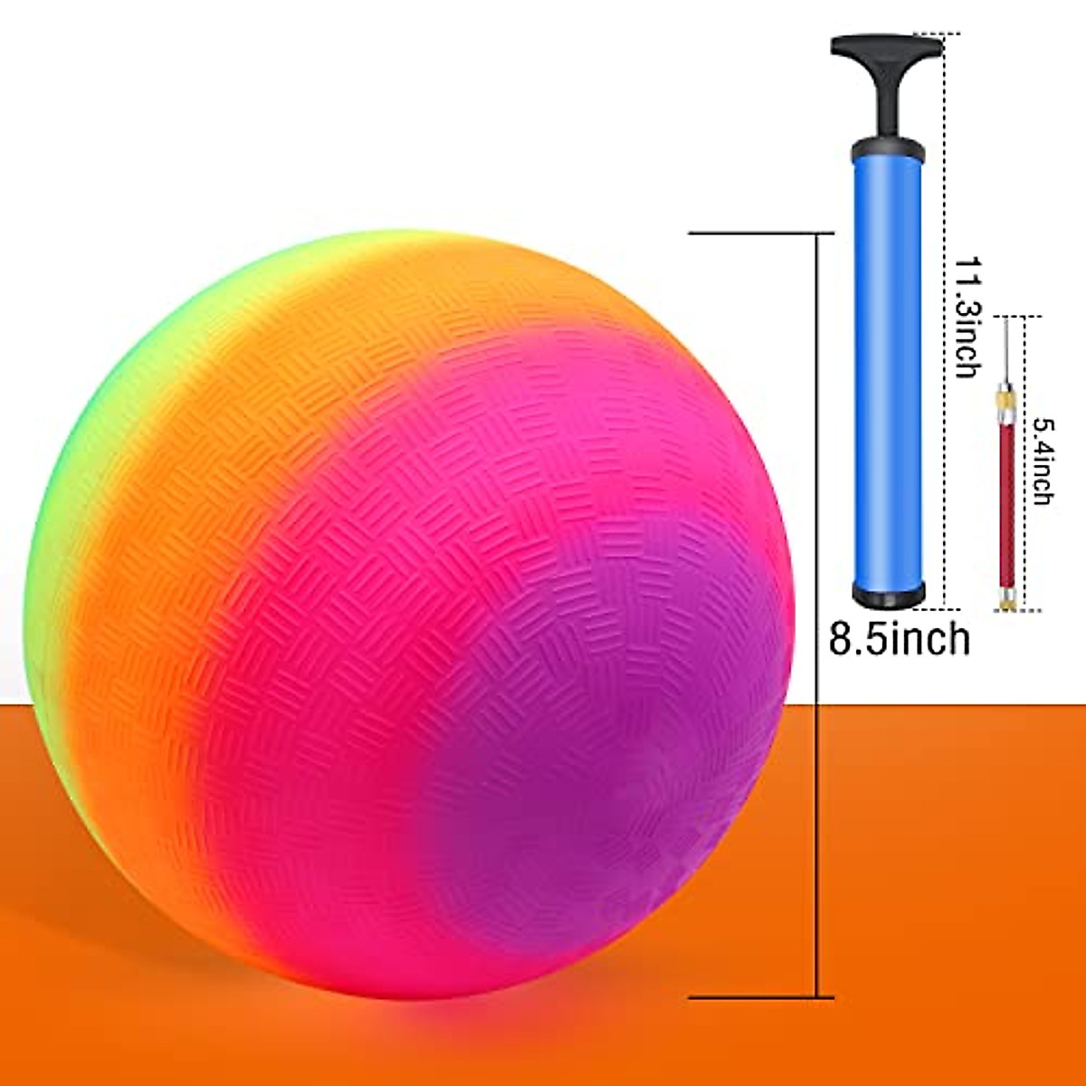 Zantrech 6 Pack Playground Balls Kickballs Dodgeballs, 8.5 Inch Rainbow Playground Ball Set for Kids and Adults, Handball Gaga Ball Four Square Balls for Outdoor Schoolyard Games with Hand Pump