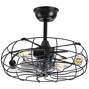 Caged Ceiling Fan with Light Modern Industrial Ceiling Fans with Lights Remote Control Farmhouse Ceiling Fan Light Gazebo Fan light for Patio Kitchen Living room Entrance Indoor Outdoor Black