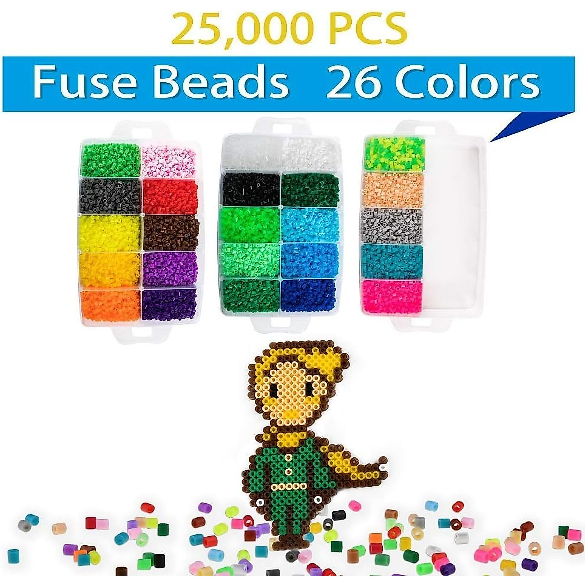 Fuse Beads, 25,000 pcs Fuse Beads Kit 26 Colors 5MM, Including 127 Patterns, 4 Big Square Pegboards, 1 Heart Pegboards, 1 Flower Pegboards, Ironing Paper, Tweezers, Beads Compatible by INSCRAFT