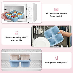 Waritili 4 Pack Snack Containers - Stackable Bento Boxes with 4 Compartments, Reusable Divided Food Containers for Party, Work, Travel, BPA FREE