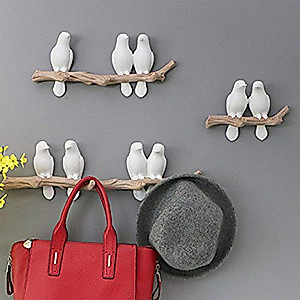 Sweet FanMuLin Birds On Tree Branch Decor Wall Mounted Coat Rack with Hooks for Coats, Hats, Keys, Towels (4 Birds)