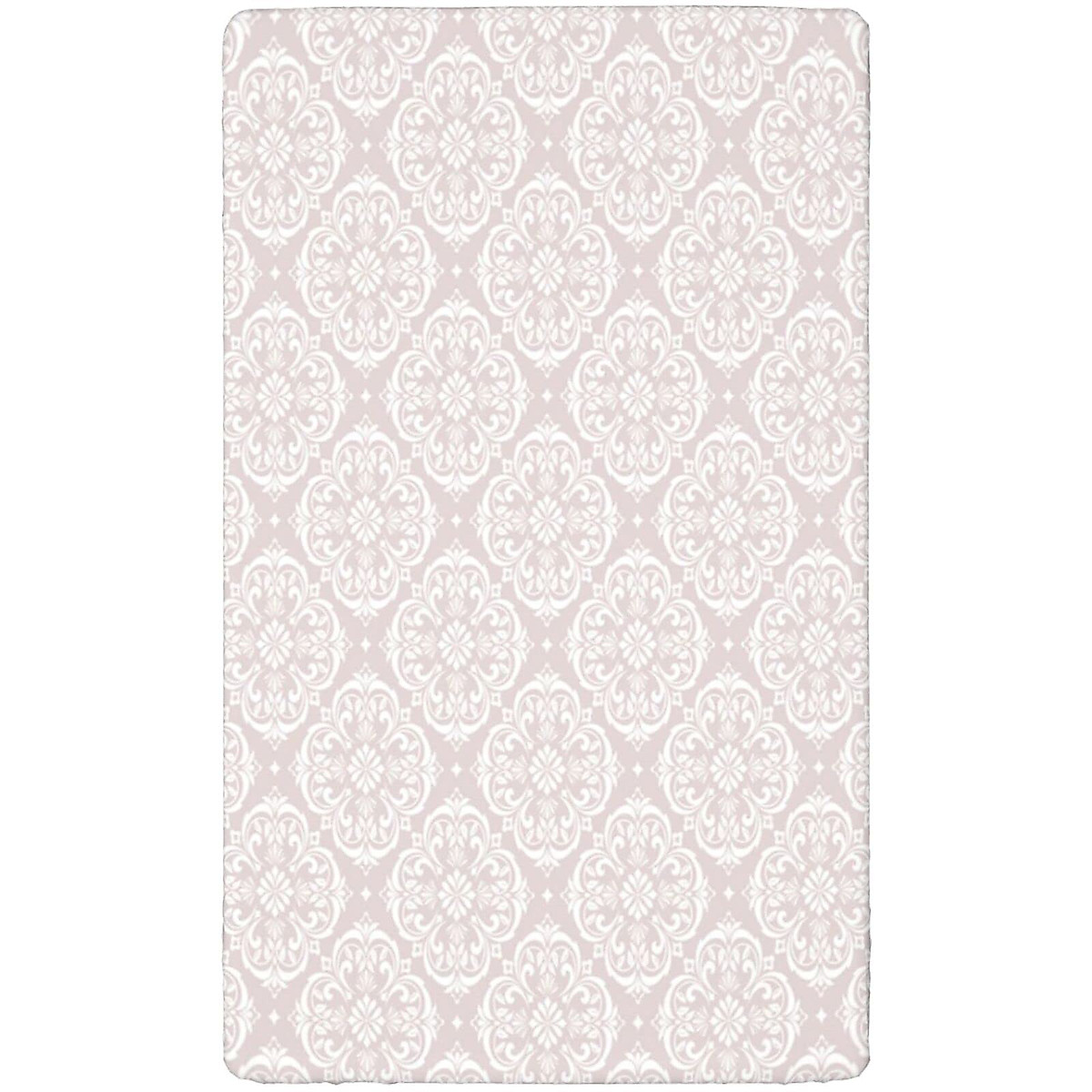 Pastel Themed Fitted Mini Crib Sheets,Portable Mini Crib Sheets Soft & Stretchy Fitted Crib Sheet-Crib Mattress Sheet or Toddler Bed Sheet,24“ x38“,Pale Rose White