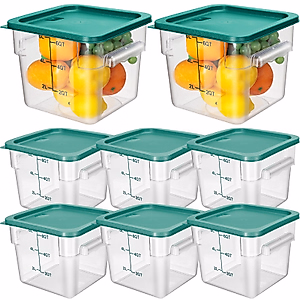 Lallisa 8 Pack 6 Qt Commercial Food Storage Containers with Lids Square Food Storage Container Clear Cereal Storage Containers for Kitchen Freezer Pantry Restaurant Flour Sugar(Green Lids)