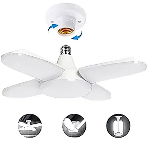 Tycolit LED Super bright 60W transformable ceiling light fixture with 4 adjustable panels Folding Garage Light white E26/E27 holder Suitable for garages, workshops, basements balconies Recyclable