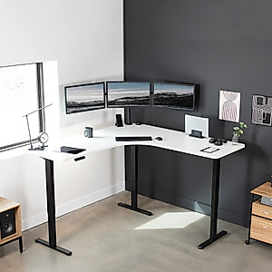 VIVO Universal 71 x 71 inch Curved Corner Table Top for L-Shape Sit to Stand Height Adjustable Home and Office 3-Leg Desk Frames, White Desktop, DESK-TOP2CW