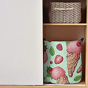 EYHLKM Summer Ice Cream Strawberry Laundry Basket Toy Storage Basket Foldable Hamper Laundry for Dirty Clothing Baskets (Color : A, Size : 42x44cm)