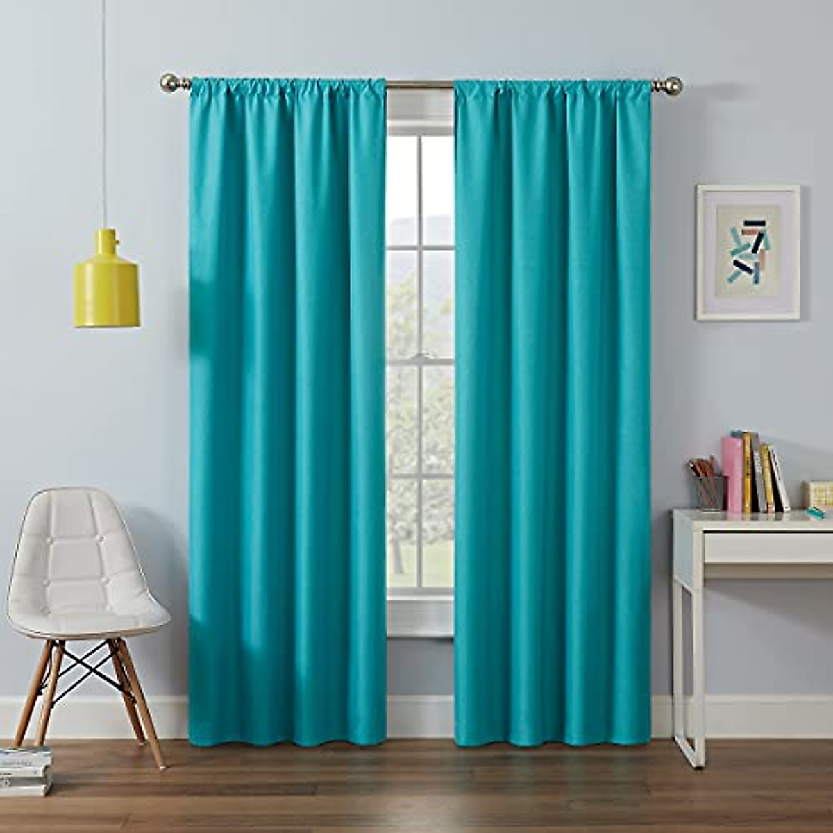 ECLIPSE Kendall Modern Blackout Thermal Rod Pocket Window Curtain for Bedroom or Living Room (1 Panel), 42" x 63", Turquoise