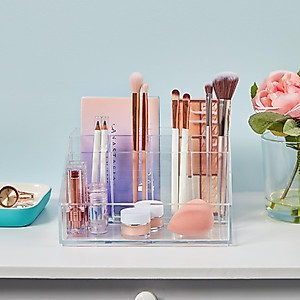 STORi Chloe Clear Plastic Stackable Vanity Makeup Organizer | Rectangular 6-Compartment Holder for Cosmetics, Brushes, Eyeshadow Palettes, & Beauty Supplies | Made in USA