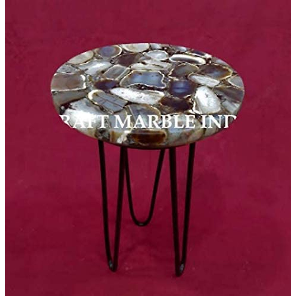 Natural Agate Table, Agate Table With Metal Stand, Round Agate Stone Table, Centerpiece, Agate Side Table 15" Inch