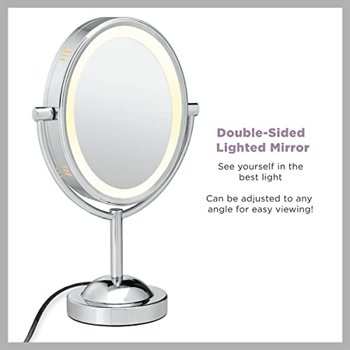 Conair Lighted Makeup Mirror with Magnification, Oval Mirror, LED Vanity Mirror, 1X/7X Magnifying Mirror, Double Sided Mirror, Corded in Polished Chrome