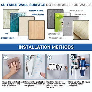 XILIMEN Hair Dryer Holder Wall Mounted, Blow Dryer Holder, Stainless Steel Hair Tool Organizer, Curling Iron Holder No Drilling, Adhesive Hairdryer Holder for Bathroom Barber Shops